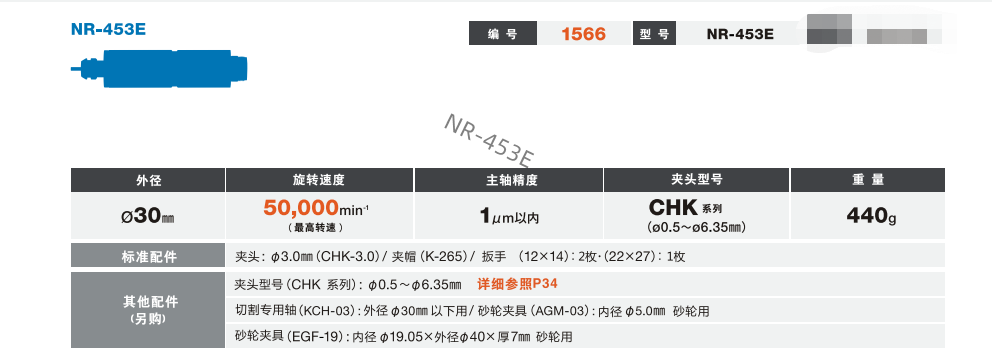 日本NAKANISHI分板机主轴 NR-453E 铣削动力头 钻孔电主轴